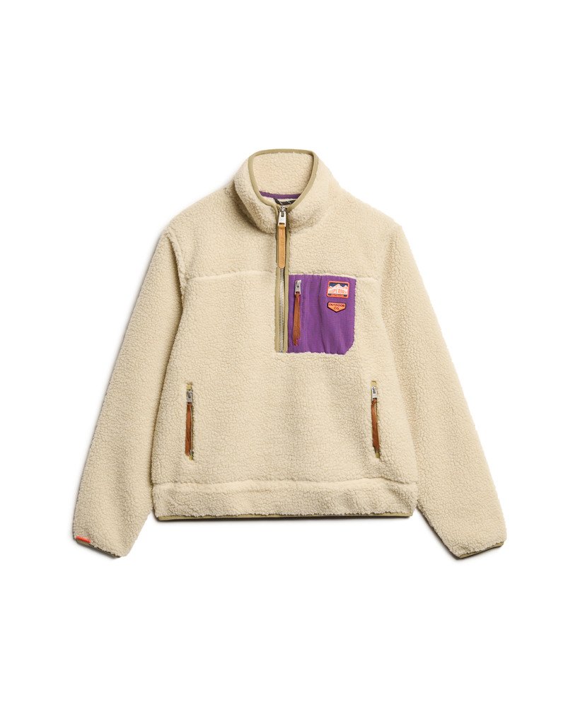 womens Vintage Retro Half Zip Fleece Jumper in Oatmeal Beige | Superdry UK