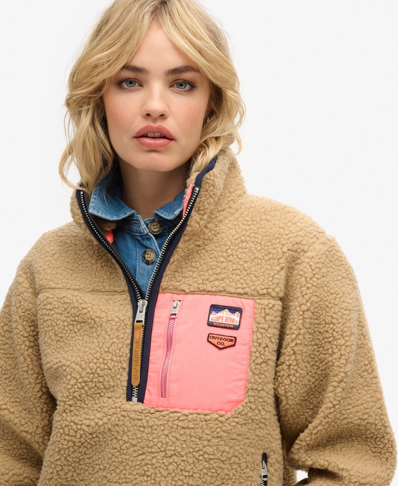 womens Vintage Retro Half Zip Fleece Jumper in Classic Tan Brown ...