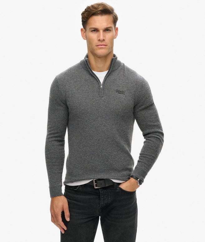 mens Essential Embroidered Knitted Half Zip Jumper in Gull Grey Marl ...