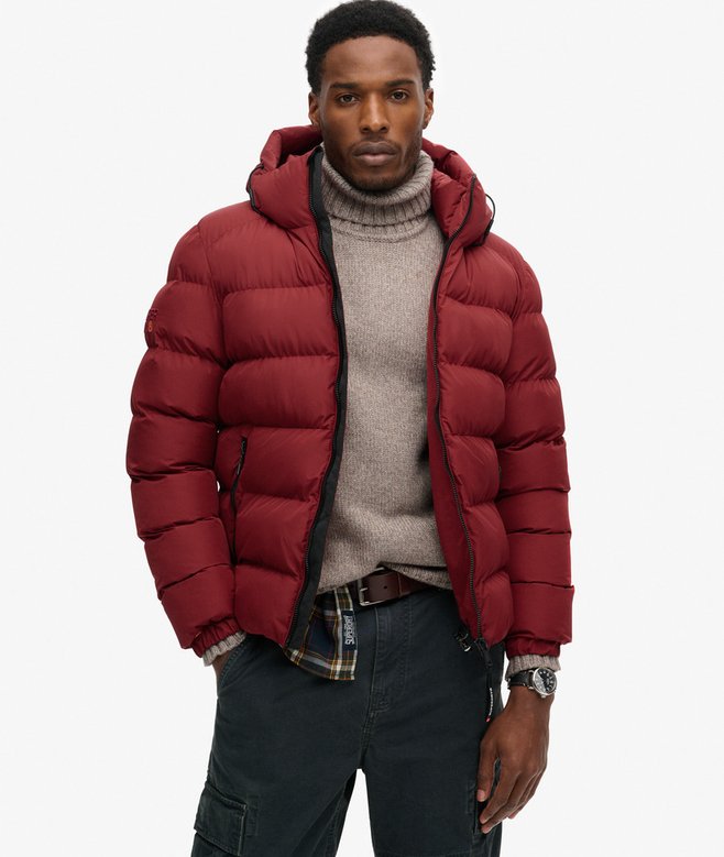 mens Hooded Sports Puffer Jacket in Red Dahlia | Superdry UK