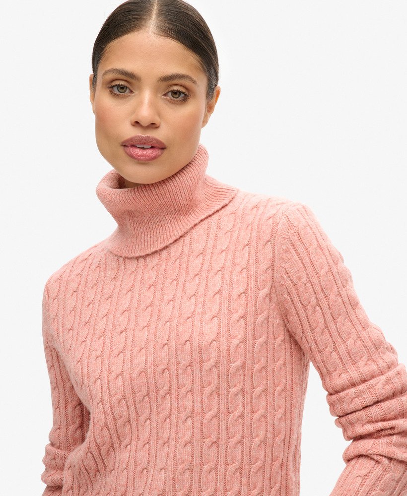 womens Fitted Cable Roll Neck Jumper in Dusty Rose | Superdry UK