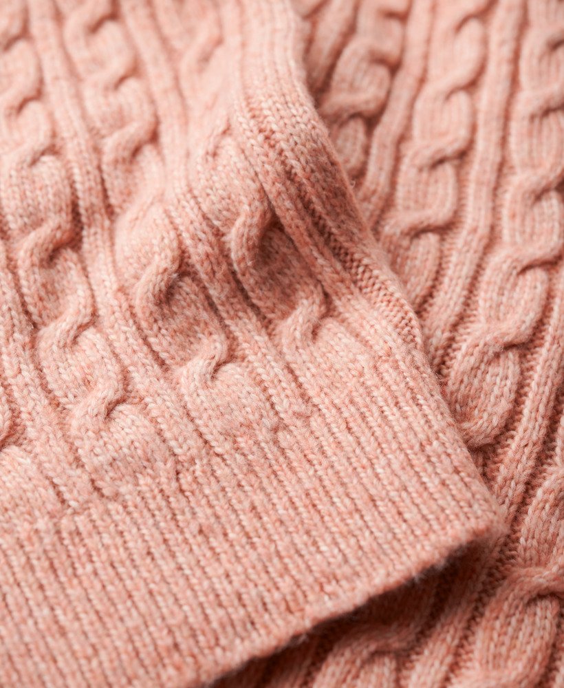 womens Fitted Cable Roll Neck Jumper in Dusty Rose | Superdry UK