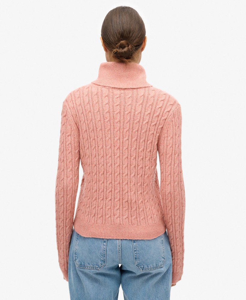 womens Fitted Cable Roll Neck Jumper in Dusty Rose | Superdry UK