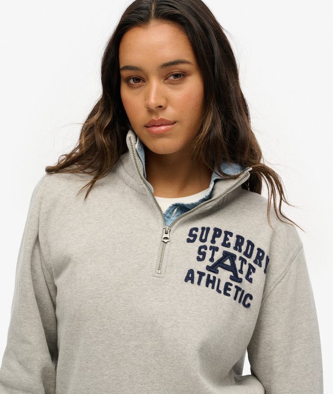 womens Oversized Vintage Athletic Zip Henley Jumper in Vintage Sweat ...