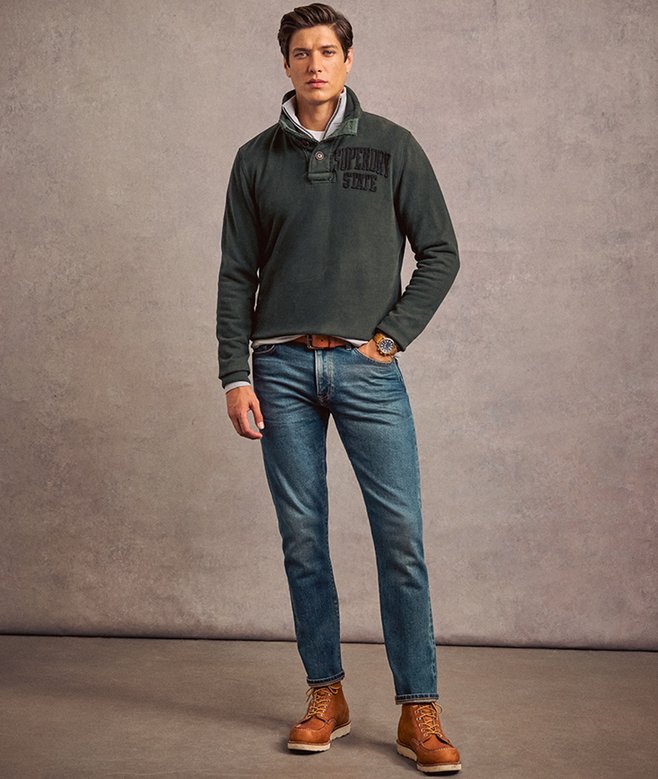 mens Vintage Athletic Half Button Jumper in Academy Dark Green ...