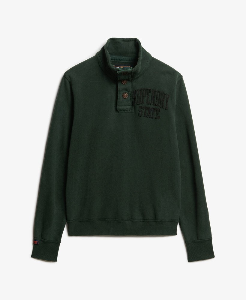 mens Vintage Athletic Half Button Jumper in Academy Dark Green ...