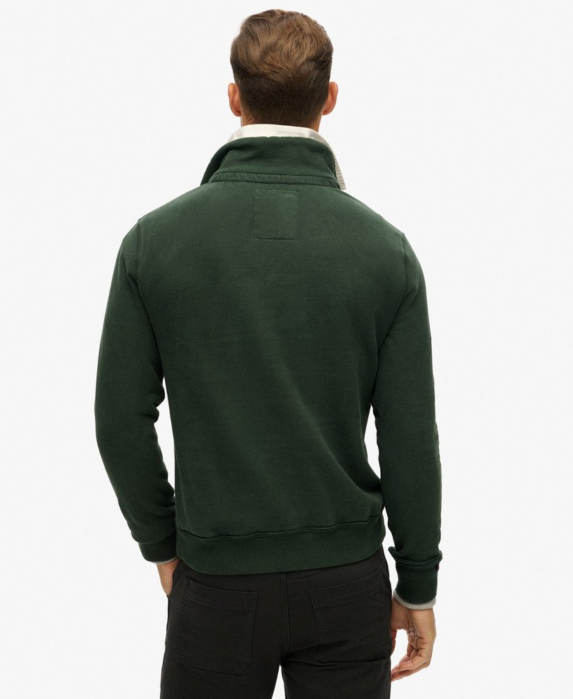mens Vintage Athletic Half Button Jumper in Academy Dark Green ...