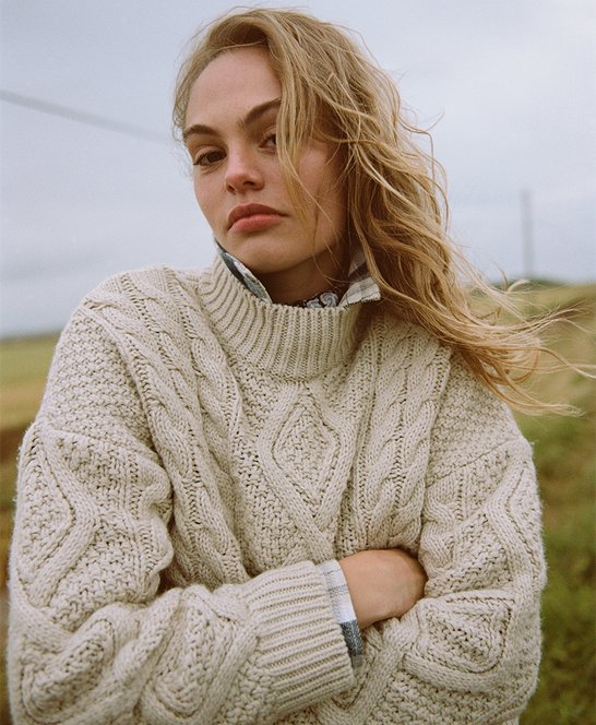 womens Slouchy Knitted Graphic Crew Jumper in Natural White | Superdry UK