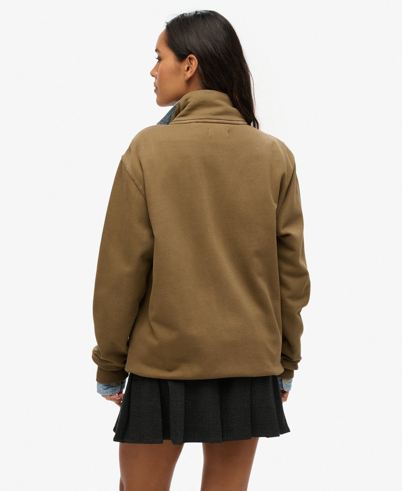 womens Oversized Contrast Stitch Track Top in Washed Teak Brown ...