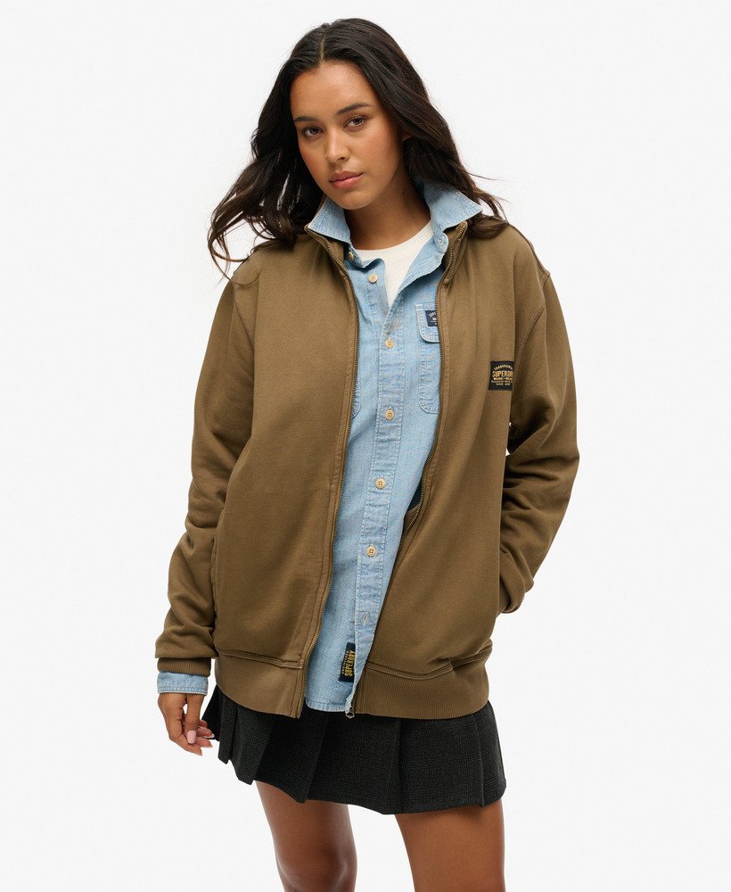 womens Oversized Contrast Stitch Track Top in Washed Teak Brown ...