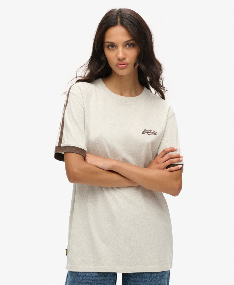 womens Oversized Essential Logo Retro Striped T-Shirt in Lightning Grey ...