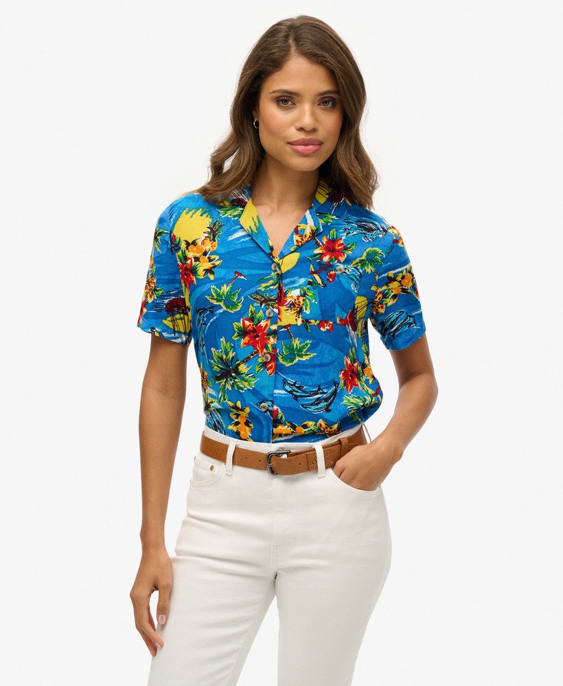 womens Beach Resort Shirt in Blue Dolphin Ocean | Superdry UK