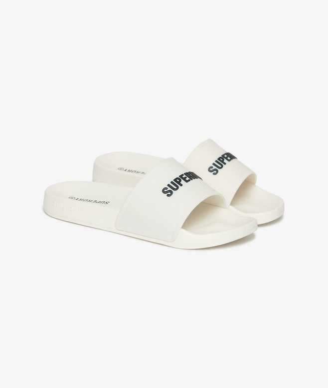 mens Logo Pool Sliders in Ecru/Black | Superdry UK