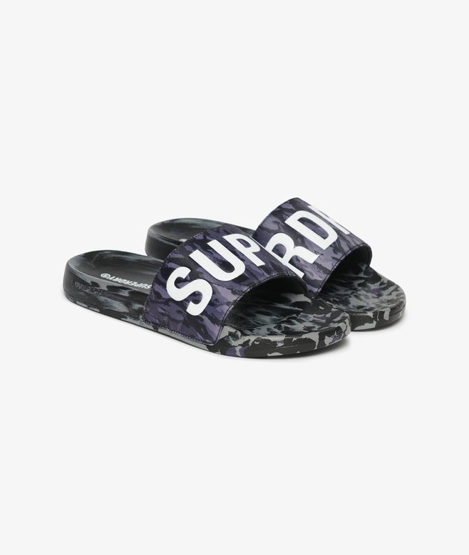 mens Core Camo Pool Sliders in Dark Grey Tiger Camo | Superdry UK