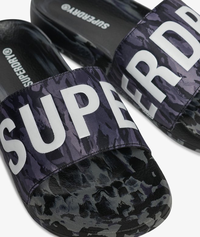 mens Core Camo Pool Sliders in Dark Grey Tiger Camo | Superdry UK