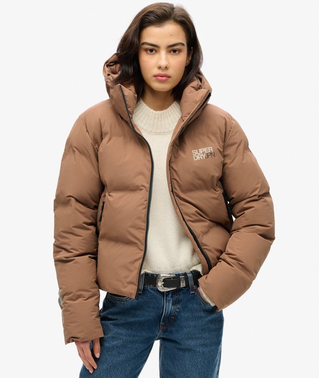 womens Hooded Boxy Puffer Jacket in Rawhide Brown | Superdry UK