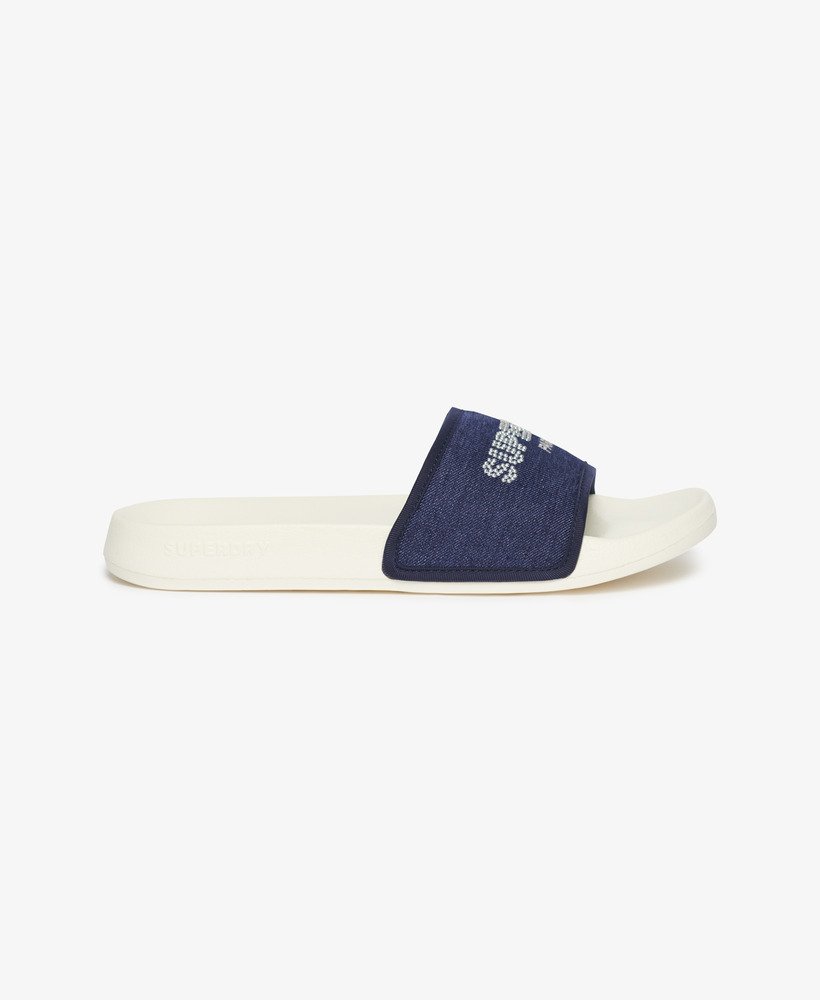 womens Rhinestone Luxe Pool Sliders in OFF WHITE | Superdry UK