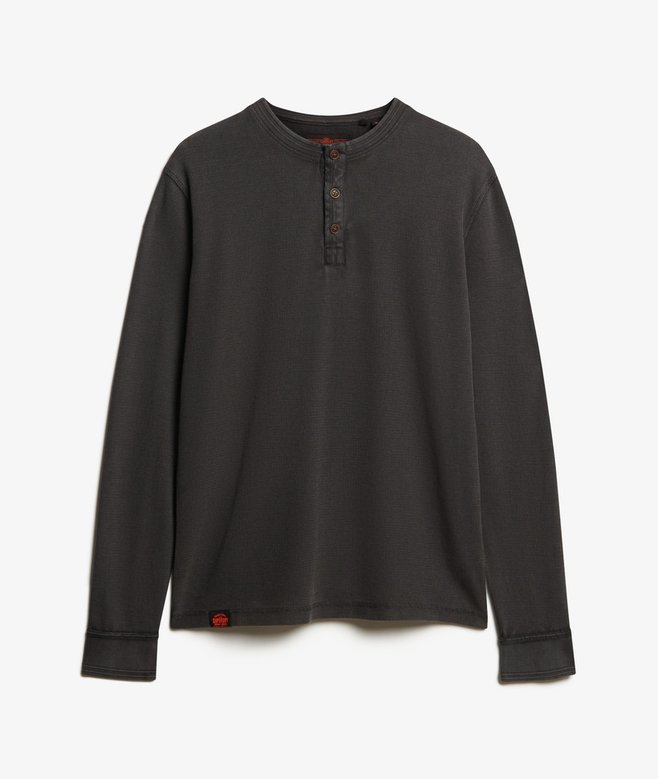 mens Vintage Textured Grandad Top in Washed Black | Superdry UK