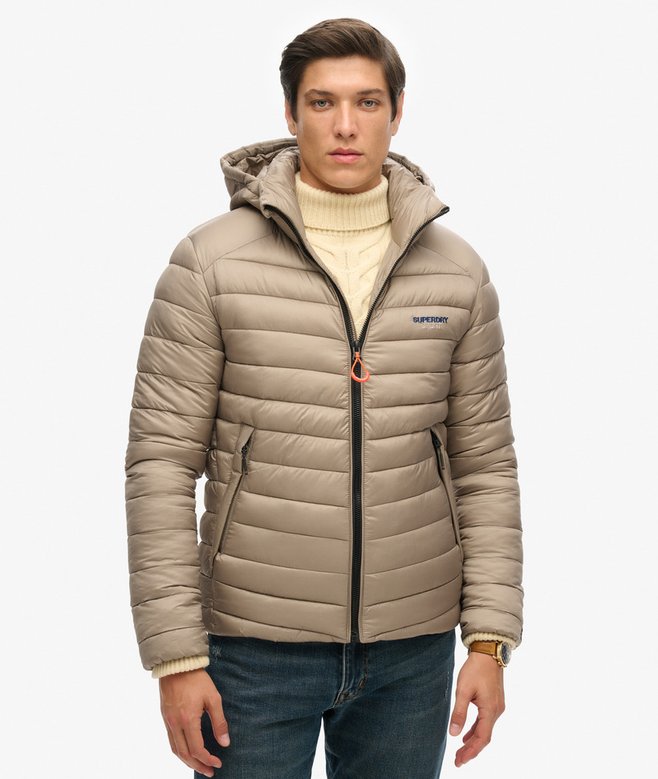mens Hooded Fuji Padded Jacket in Deep Beige Slub | Superdry UK