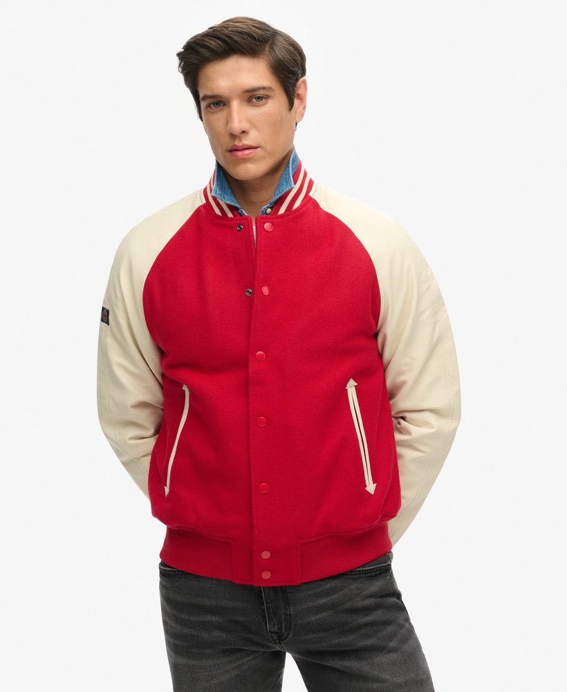 mens College Varsity Bomber Jacket in VARSITY RED | Superdry UK