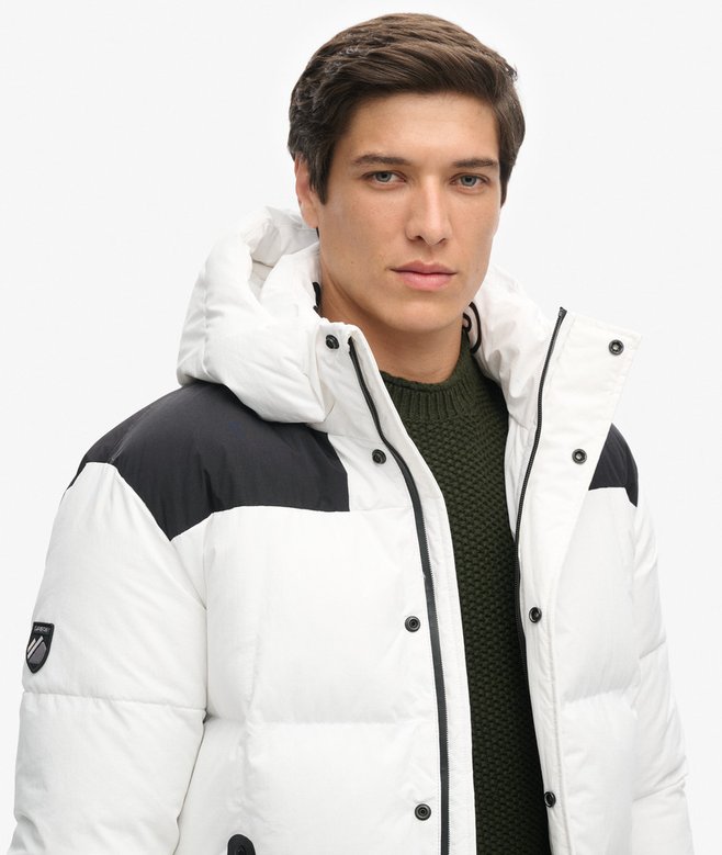 mens Hooded Box Quilt Puffer Jacket in OPTIC | Superdry IE