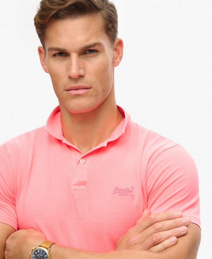 mens Essential Logo Neon Jersey Polo Shirt in Fiery Coral | Superdry UK