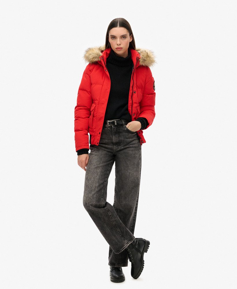 womens Everest Hooded Puffer Bomber Jacket in High Risk Red | Superdry US