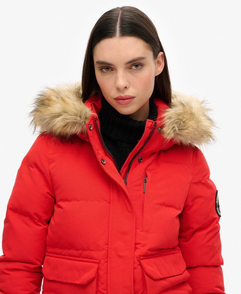 womens Everest Hooded Puffer Bomber Jacket in High Risk Red | Superdry US