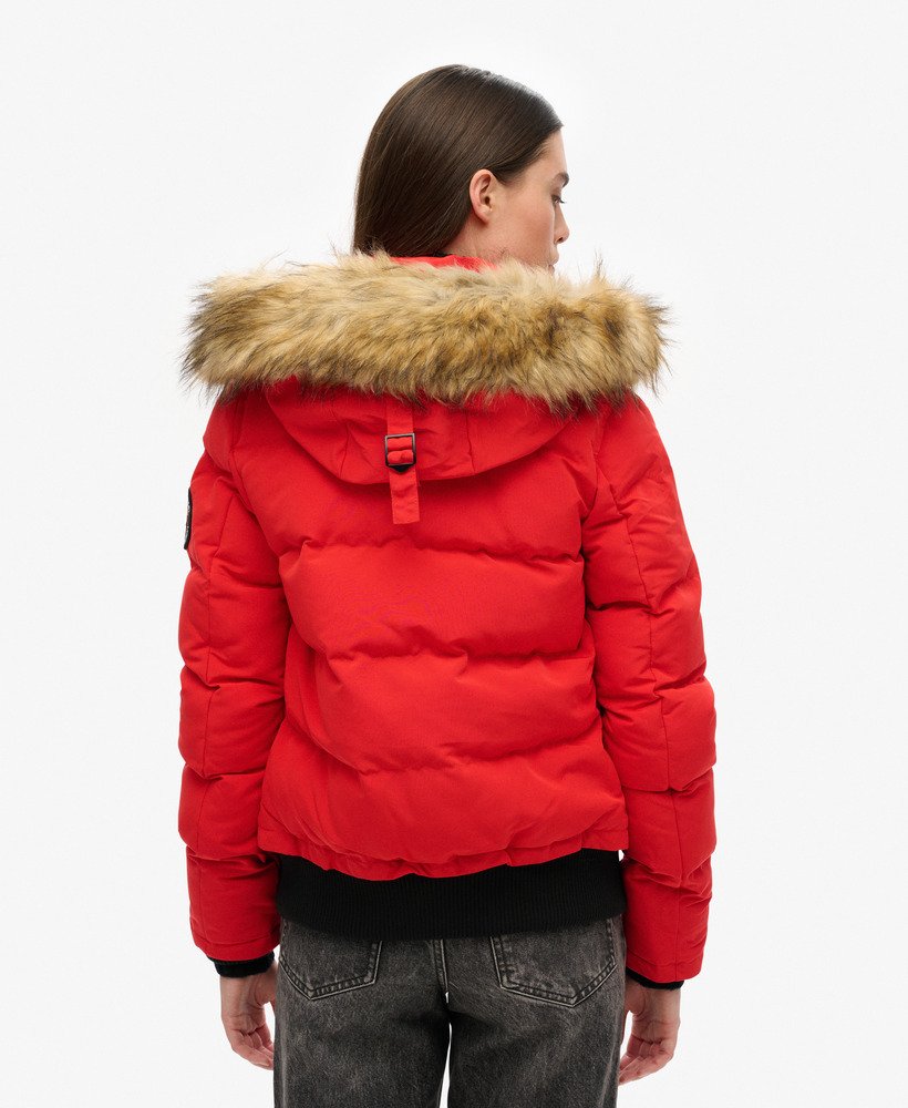 womens Everest Hooded Puffer Bomber Jacket in High Risk Red | Superdry US