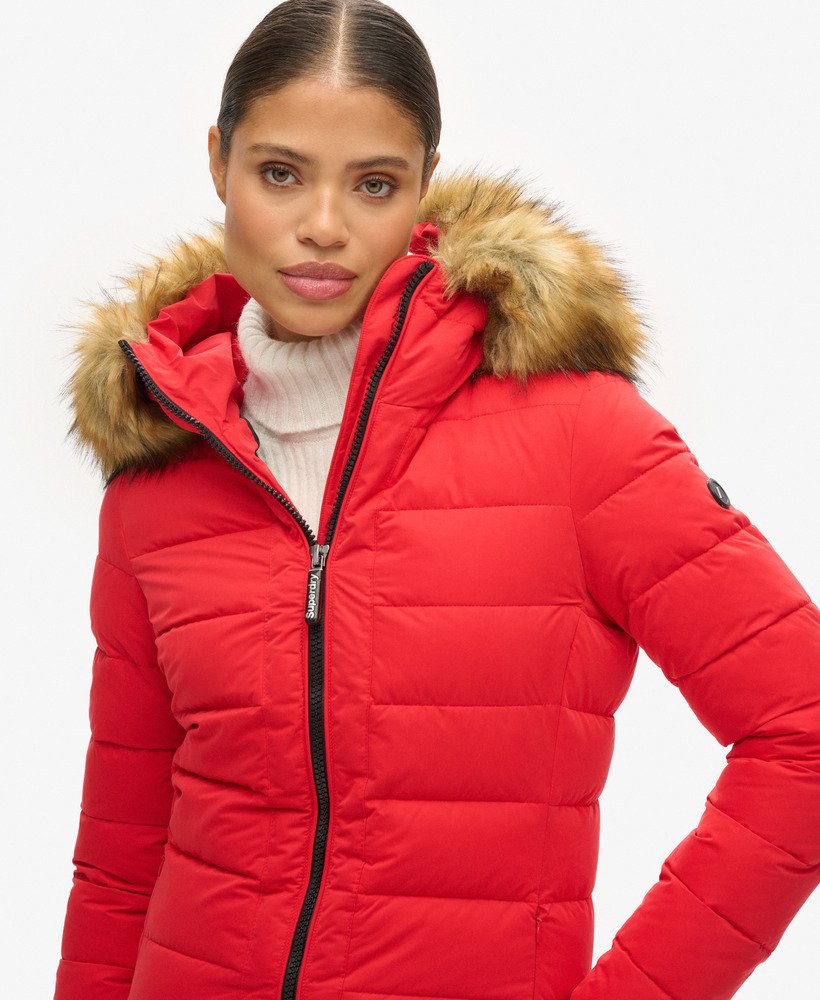 womens Arctic Longline Puffer Coat in High Risk Red | Superdry US