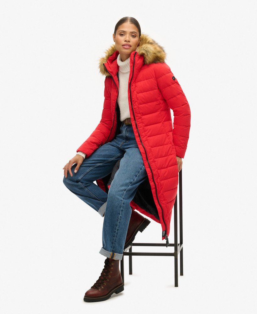 womens Arctic Longline Puffer Coat in High Risk Red | Superdry US
