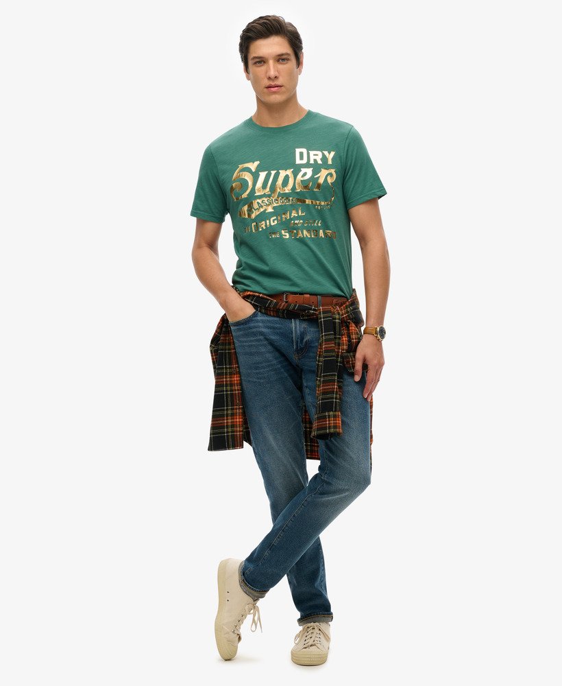 mens Metallic Workwear Graphic T-Shirt in Pine Green Slub | Superdry US