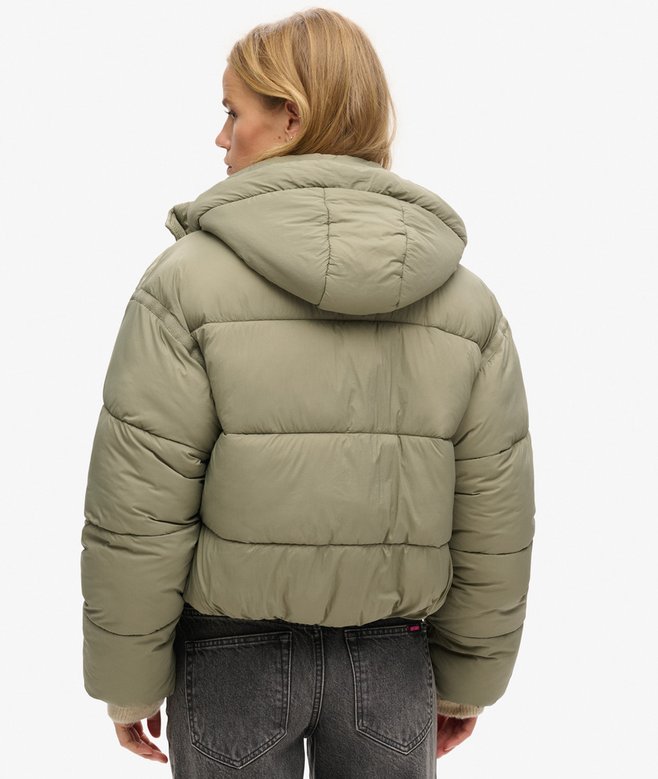womens Cropped Cocoon Puffer Jacket in LIGHT KHAKI | Superdry UK