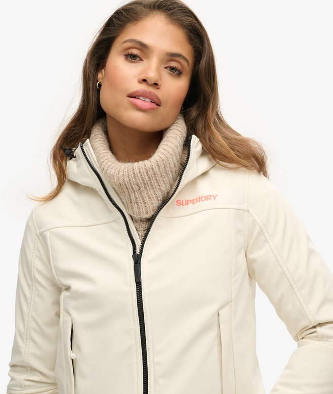 womens CODE Trekker Hooded Softshell Jacket in Rice White | Superdry UK
