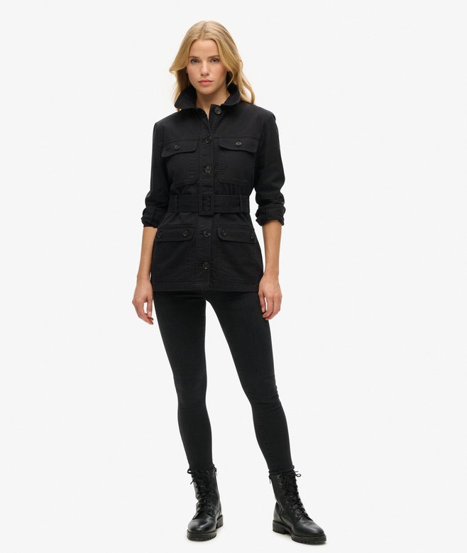 womens Cotton Belted Safari Jacket in Black | Superdry UK