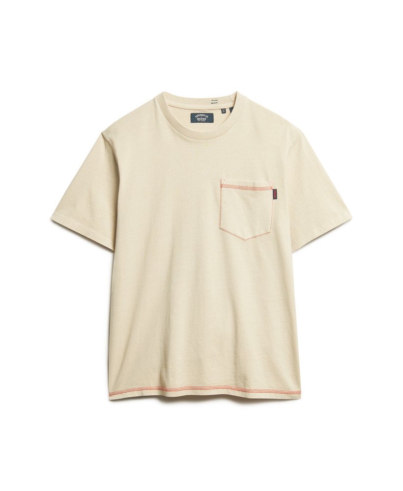 mens Contrast Stitch Pocket T-Shirt in Washed Pelican Beige | Superdry UK