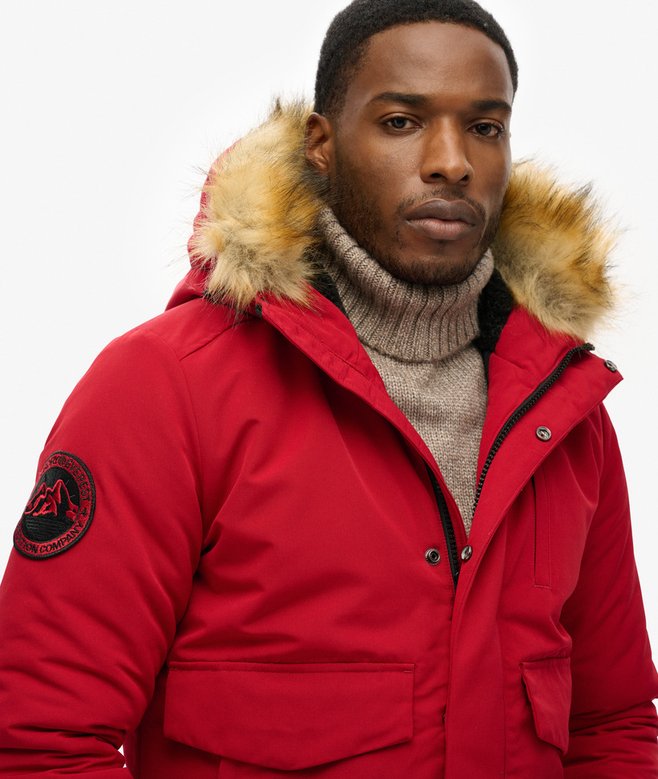 mens Hooded Everest Puffer Bomber Jacket in DEEP RED | Superdry UK