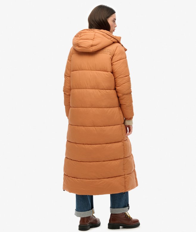 womens Ripstop Longline Puffer Coat in Caramel Grid | Superdry UK