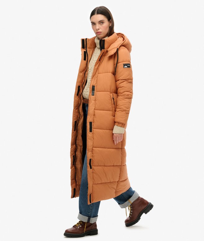 womens Ripstop Longline Puffer Coat in Caramel Grid | Superdry UK