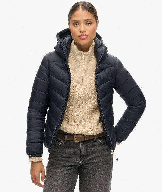 womens Hooded Fuji Padded Jacket in Eclipse Navy | Superdry UK