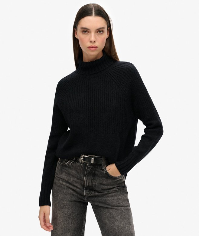 womens Essential Rib Knit Rollneck Jumper in Eclipse Navy | Superdry UK