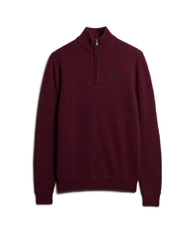 mens Essential Embroidered Knitted Half Zip Jumper in DARK BERRY ...