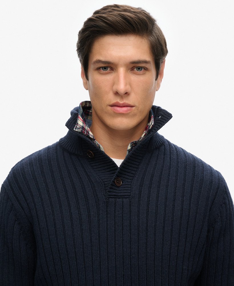 mens Ribbed Half Button Jumper in Eclipse Navy | Superdry UK