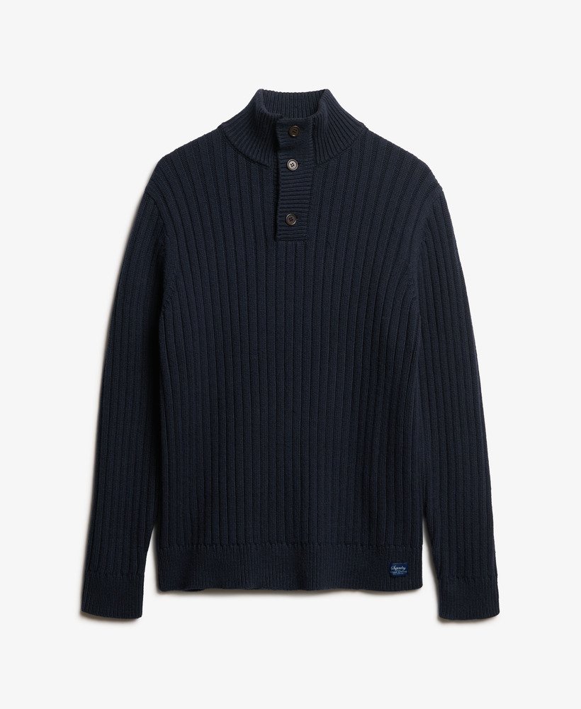 mens Ribbed Half Button Jumper in Eclipse Navy | Superdry UK