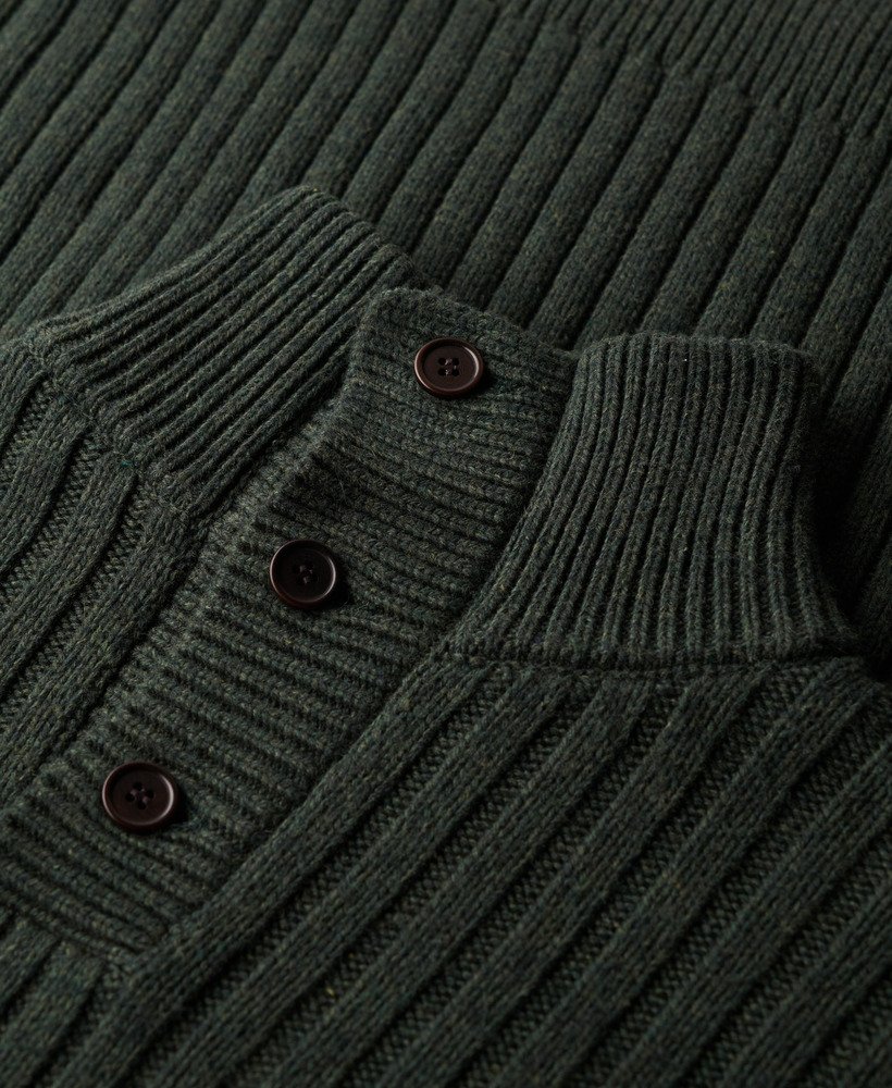 mens Ribbed Half Button Jumper in Olive Twist | Superdry UK