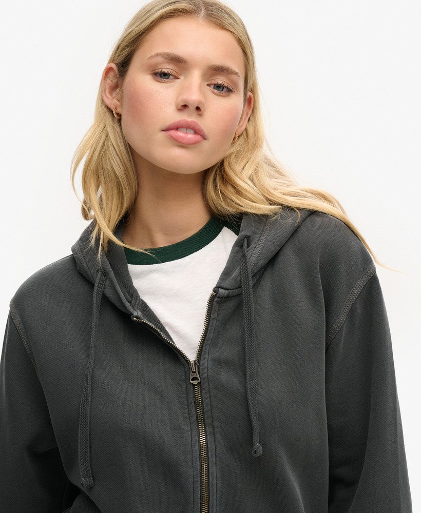 womens Oversized Contrast Stitch Zip Hoodie in Washed Black | Superdry US
