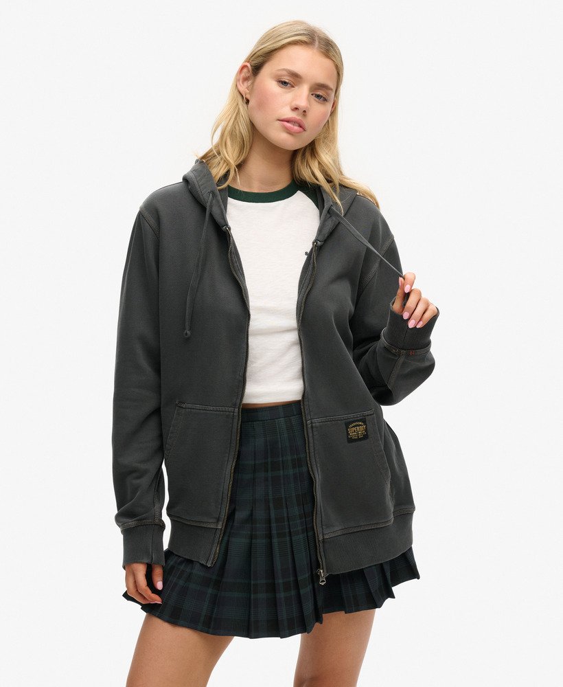womens Oversized Contrast Stitch Zip Hoodie in Washed Black | Superdry US
