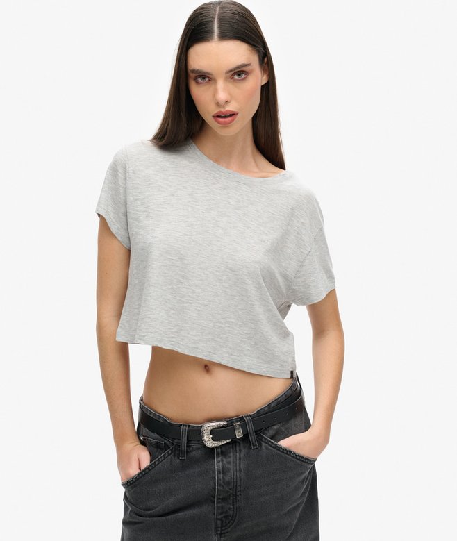 womens Slouchy Cropped T-Shirt in PEPPER GREY MARL | Superdry UK