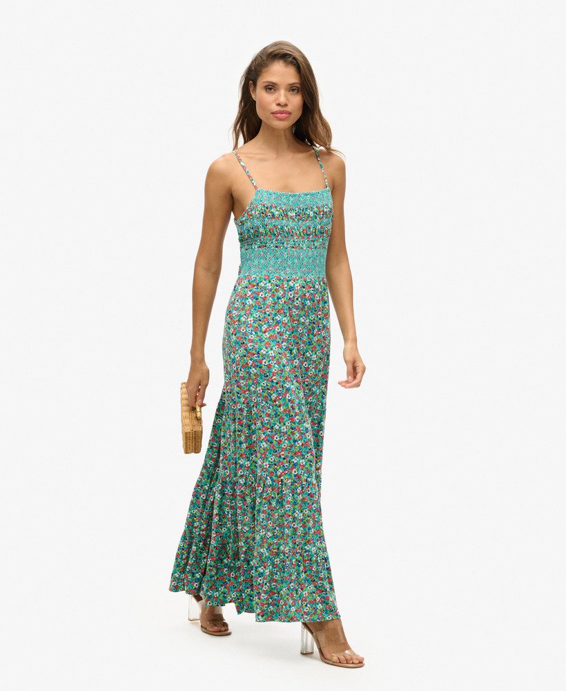 Robe longue caraco smockéevert à petites fleurs betsy pour Femme ...