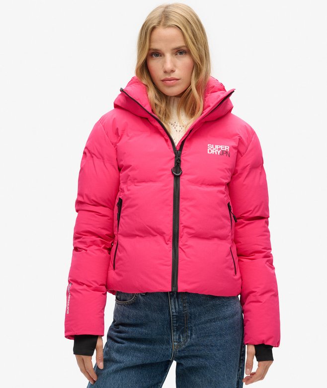 womens Hooded Boxy Puffer Jacket in Raspberry Red | Superdry UK